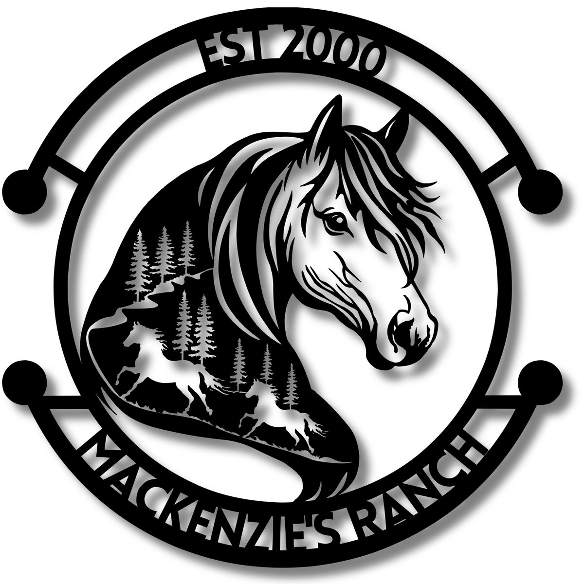 Custom Metal Horse Wall Art - Family Name Sign with House Numbers, Sty